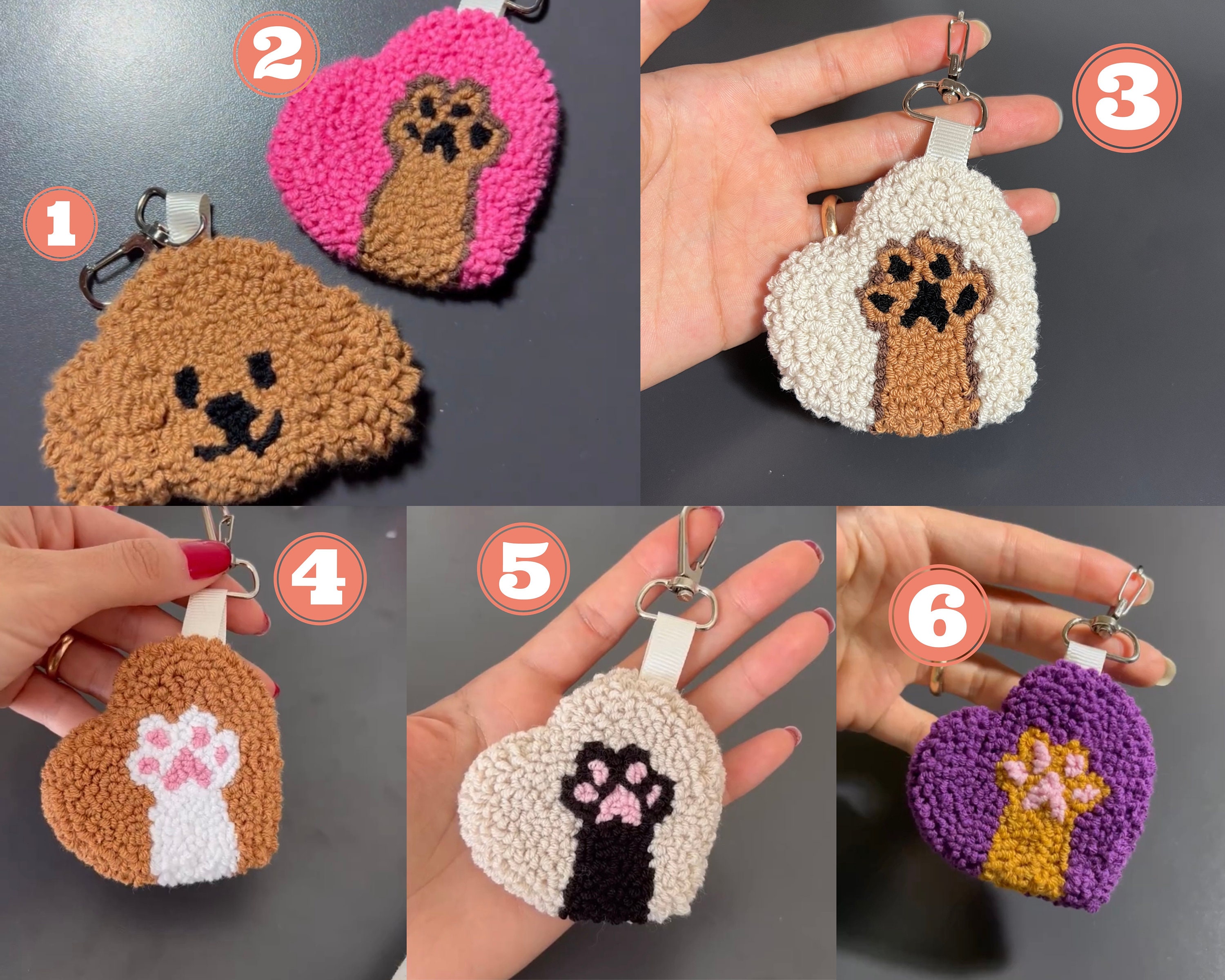 Punch Needle Keychain, Tufted Colorful Keychain, Punch Needle Bag Charm ...