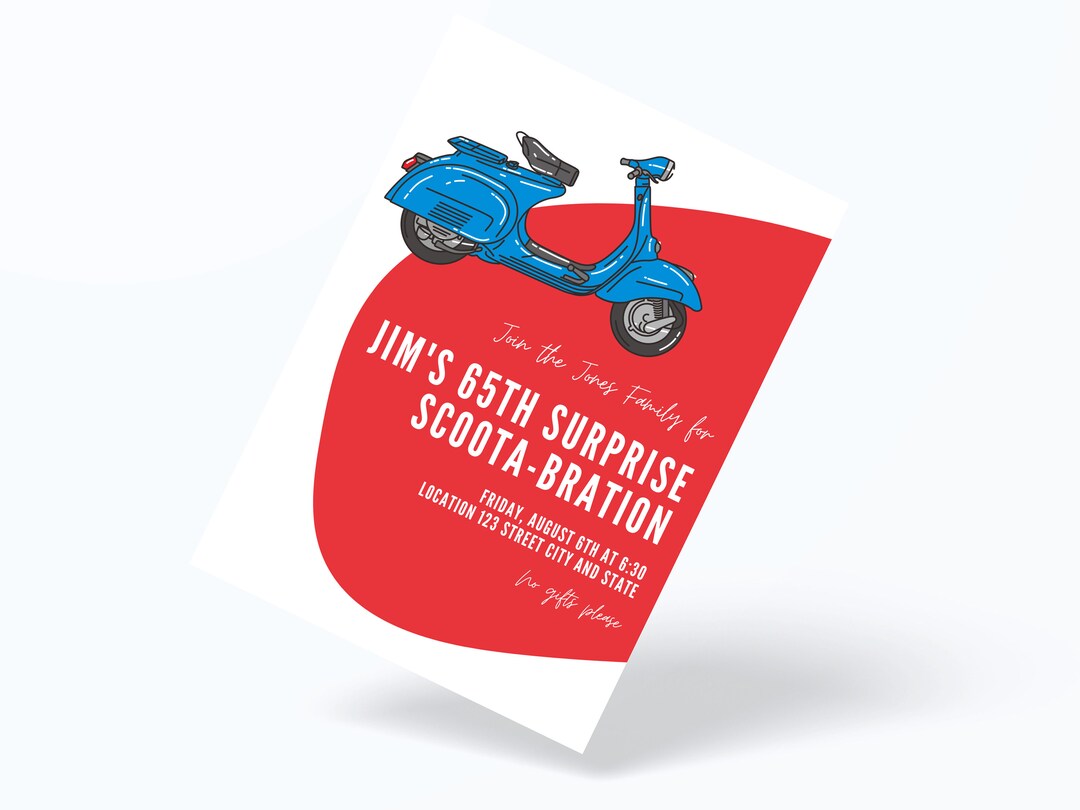 Vespa Motor Scooter Birthday Party Invitation, Fully Editable, Canva ...