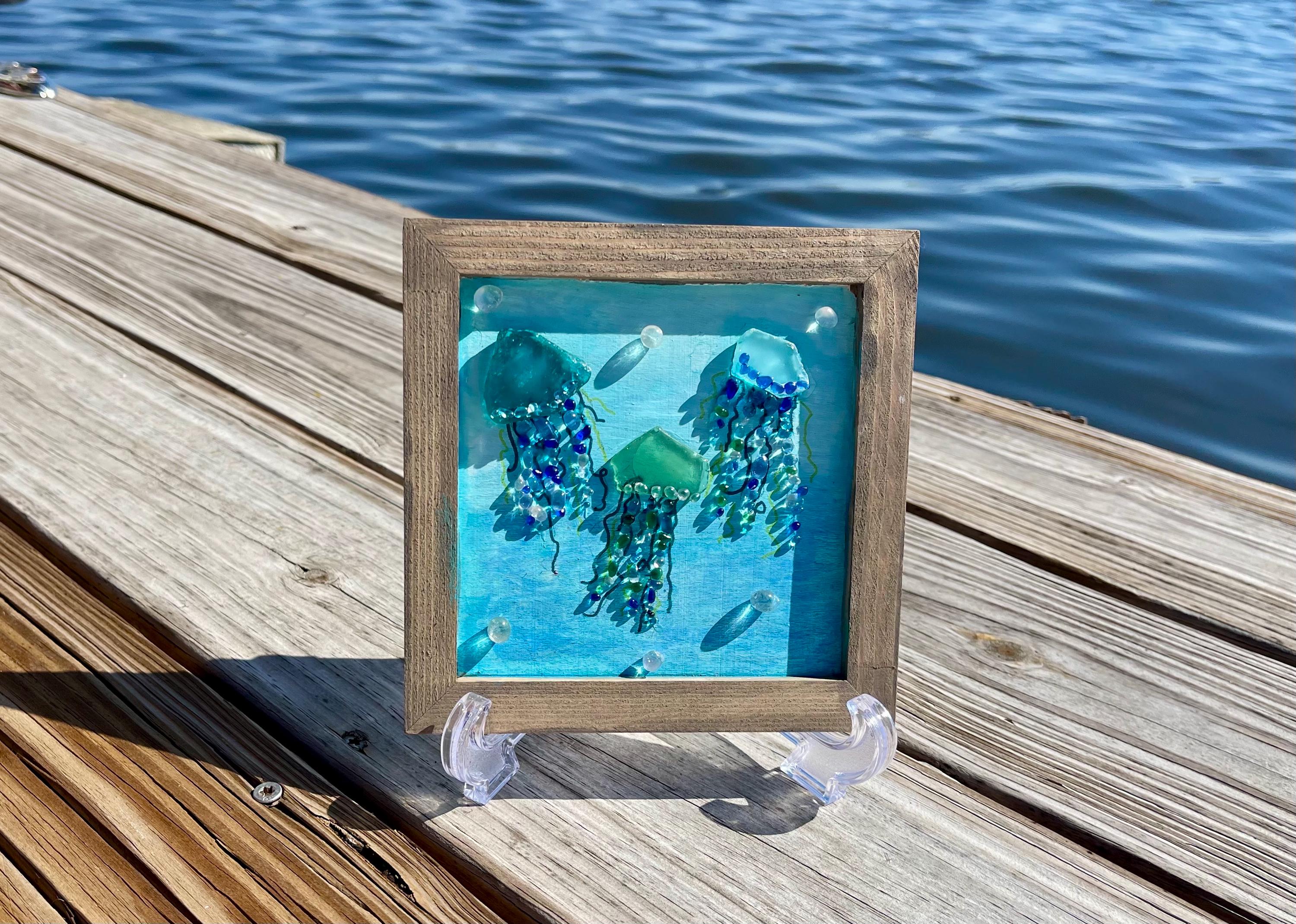 Sea Glass Jellyfish – 5x5 Handmade Coastal Wall Art – Beachy Jellyfish ...