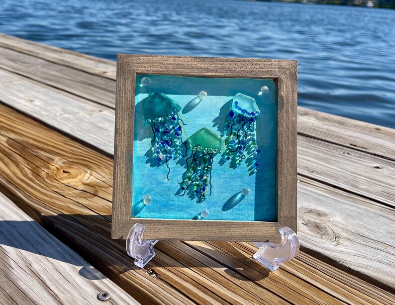Sea Glass Jellyfish – 5x5 Handmade Coastal Wall Art – Beachy Jellyfish ...