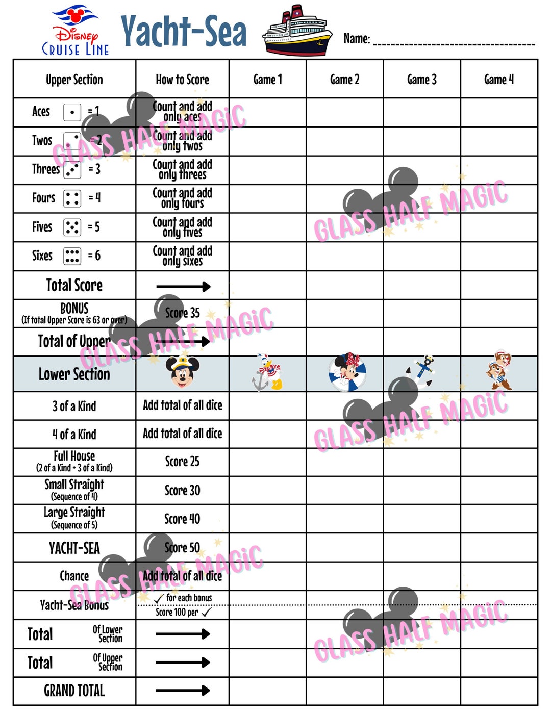 Yacht Sea Scorecard for Fish Extender Gift Generic DCL - Etsy