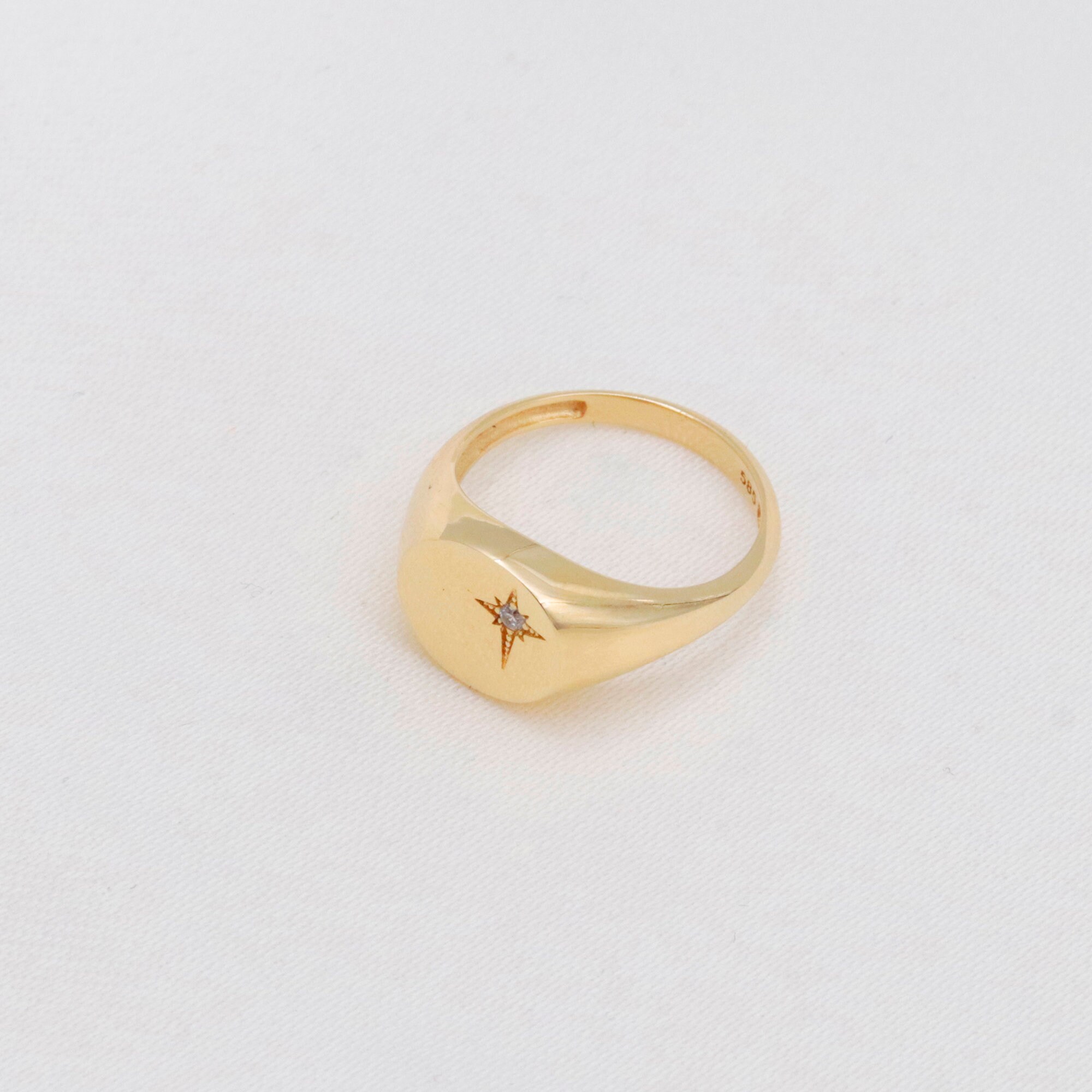Signet Ring 14K Gold Pinky Ring Starburst Ring Gold - Etsy