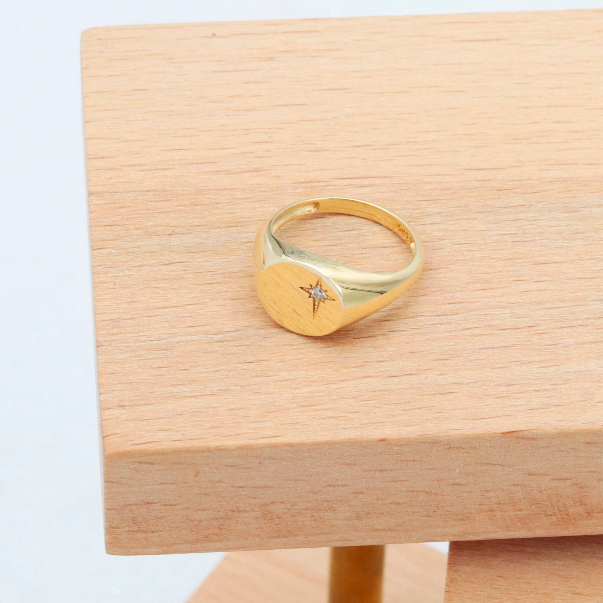 Signet Ring 14K Gold Pinky Ring Starburst Ring Gold - Etsy