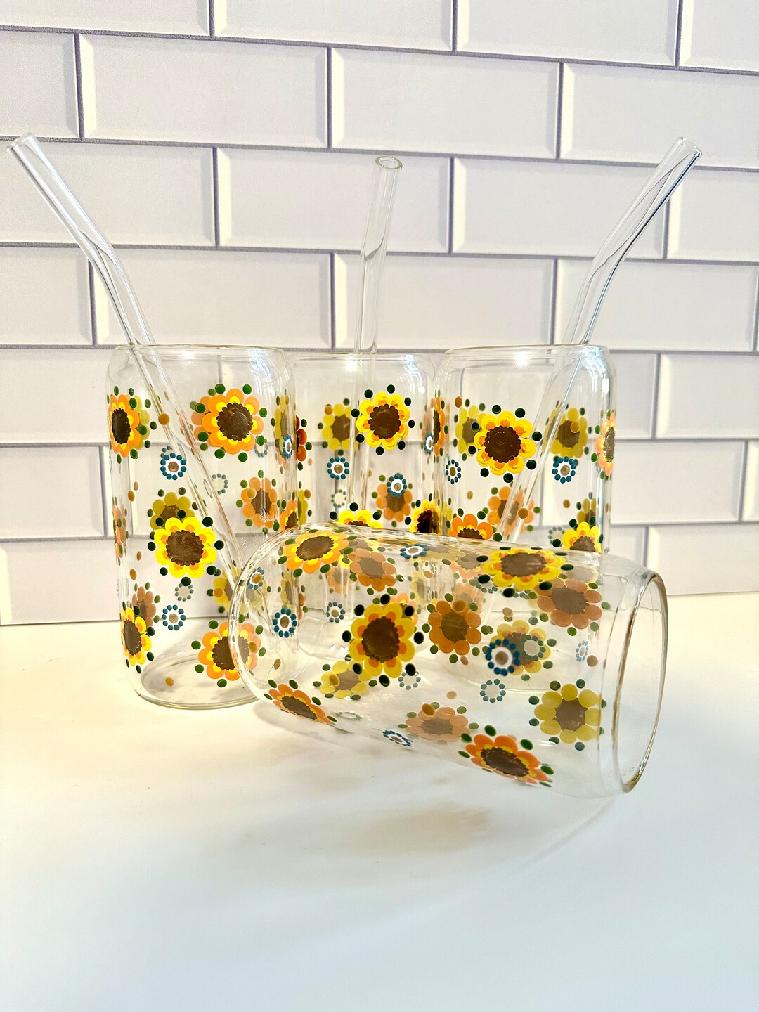 Hand Painted Sunflower Glasses - Etsy