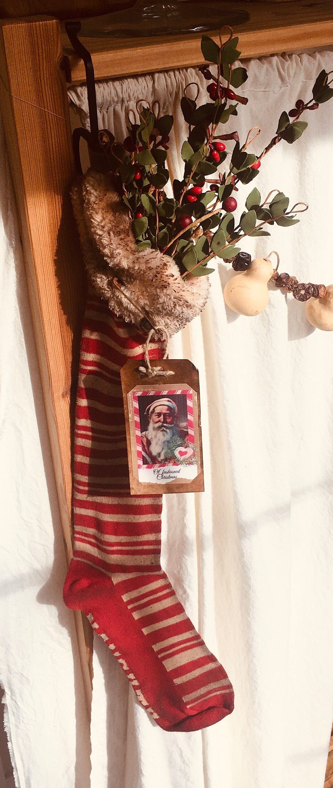 Vintage Looking, Primitive, Grungy Grubby Stocking With Old Fashioned ...