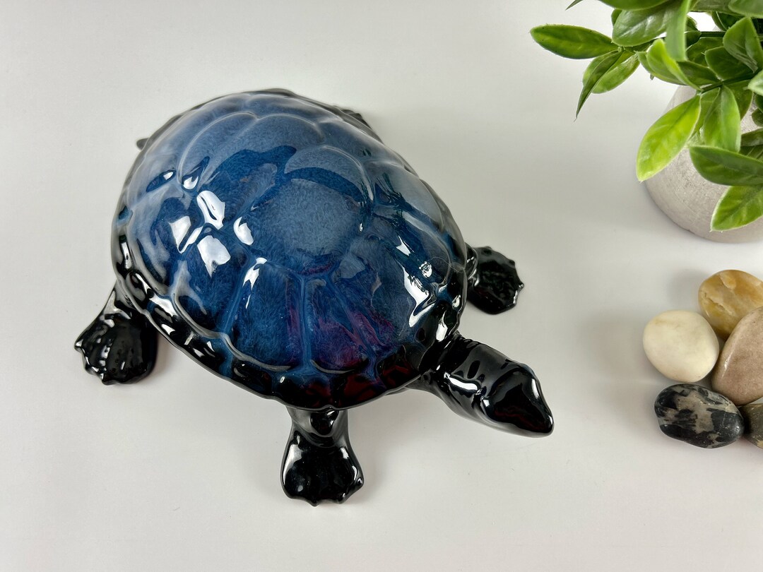 Cobalt Blue Turtle Large Blue Mountain Pottery Blue and Black 10 X 7 ...