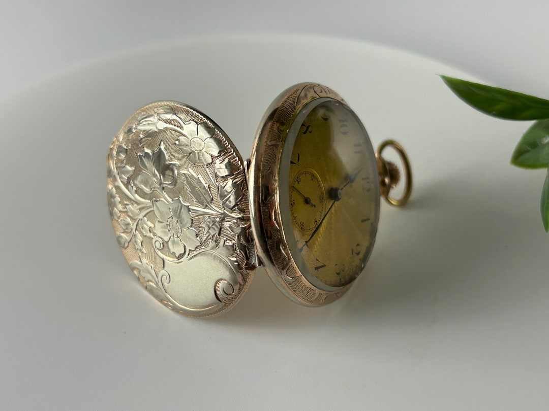 Empire Pocket Watch Glass Face Etched Floral Backing Windup Analogue ...