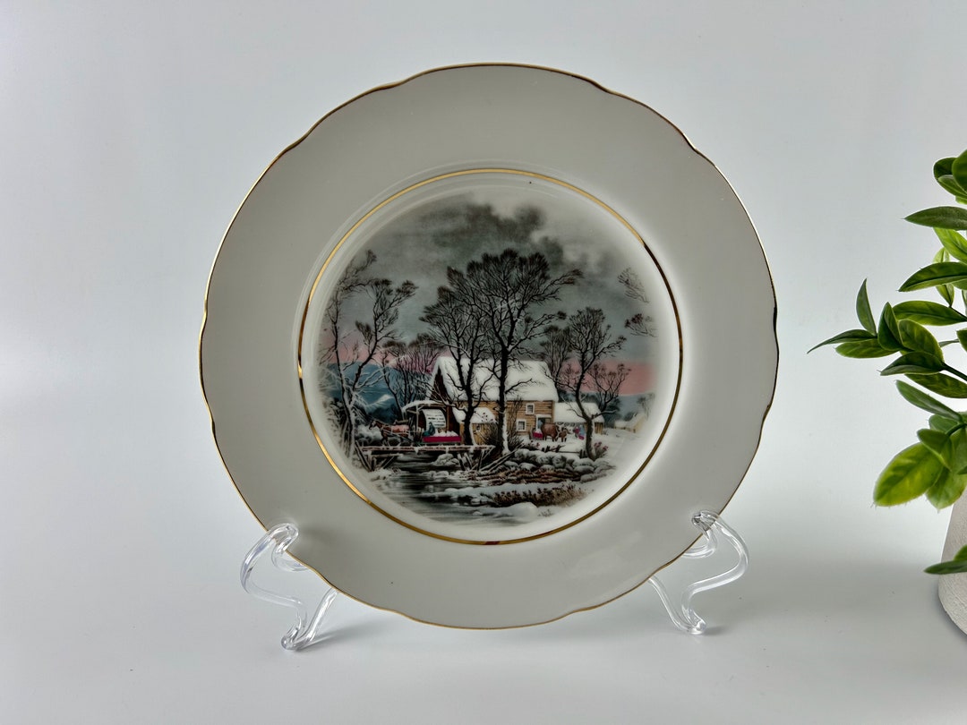 Collectible 1970's Plate Nature Scene With Horse and Sleigh, Stream ...