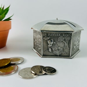 Royal Selangor Pewter Coin Bank Teddy Bear Picnic Hexagonal Design Grey ...