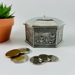 Royal Selangor Pewter Coin Bank Teddy Bear Picnic Hexagonal Design Grey ...