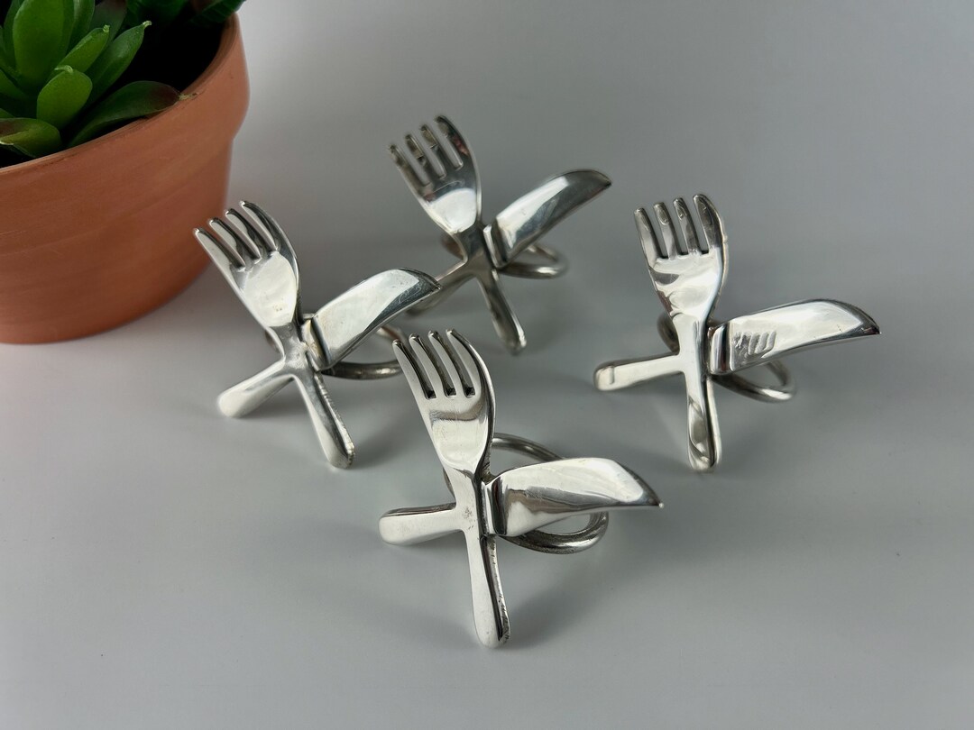 Silverware Napkin Rings Silver Plated Unique Knife and Fork Napkin ...