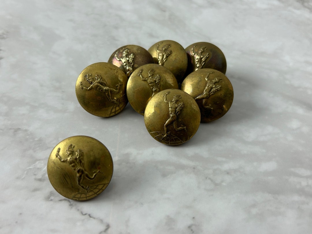 Royal Signals 8 Antique Buttons Hermes W/torch and Caduceus Balancing ...
