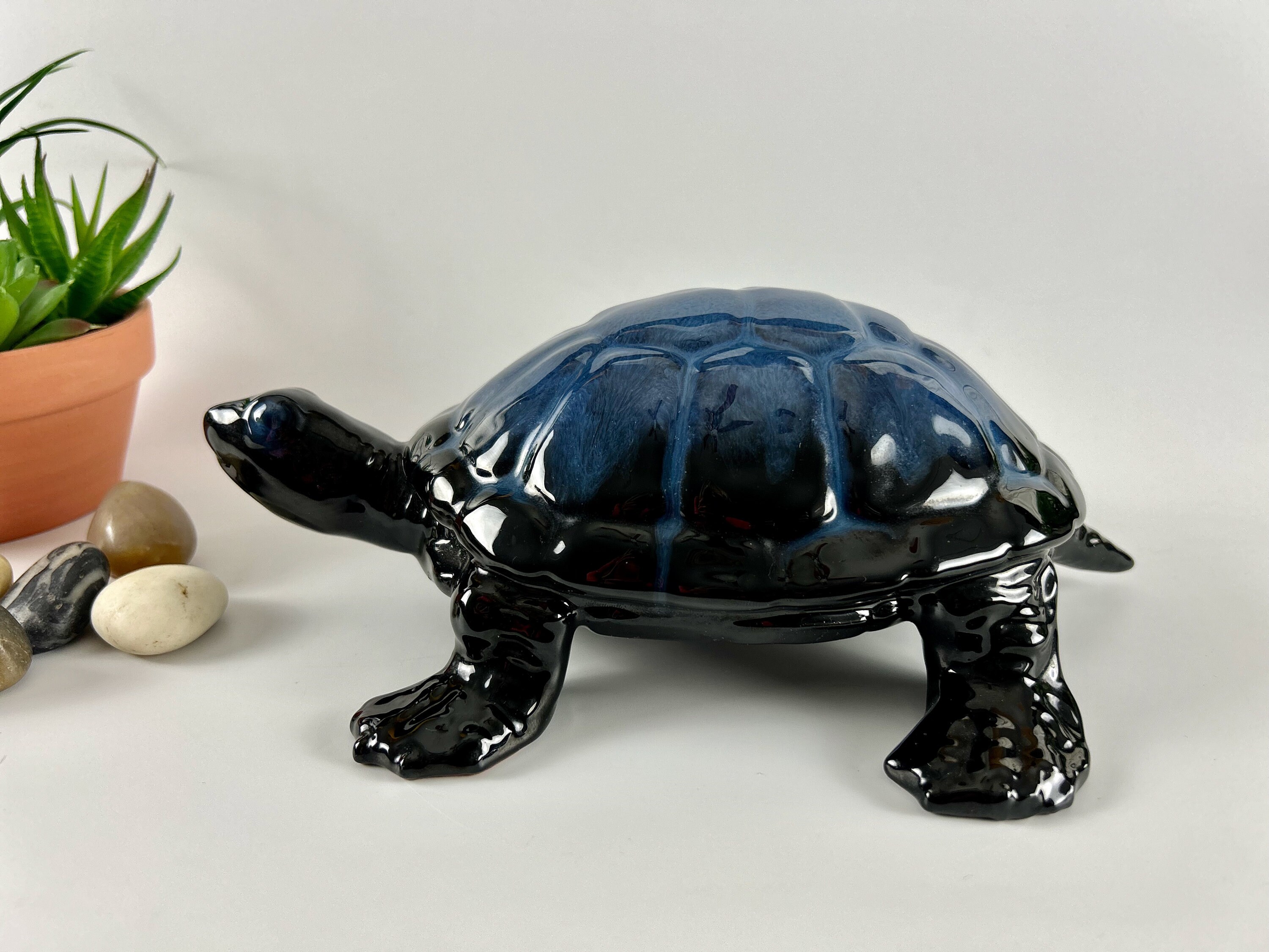 Cobalt Blue Turtle Large Blue Mountain Pottery Blue and Black 10 X 7 ...