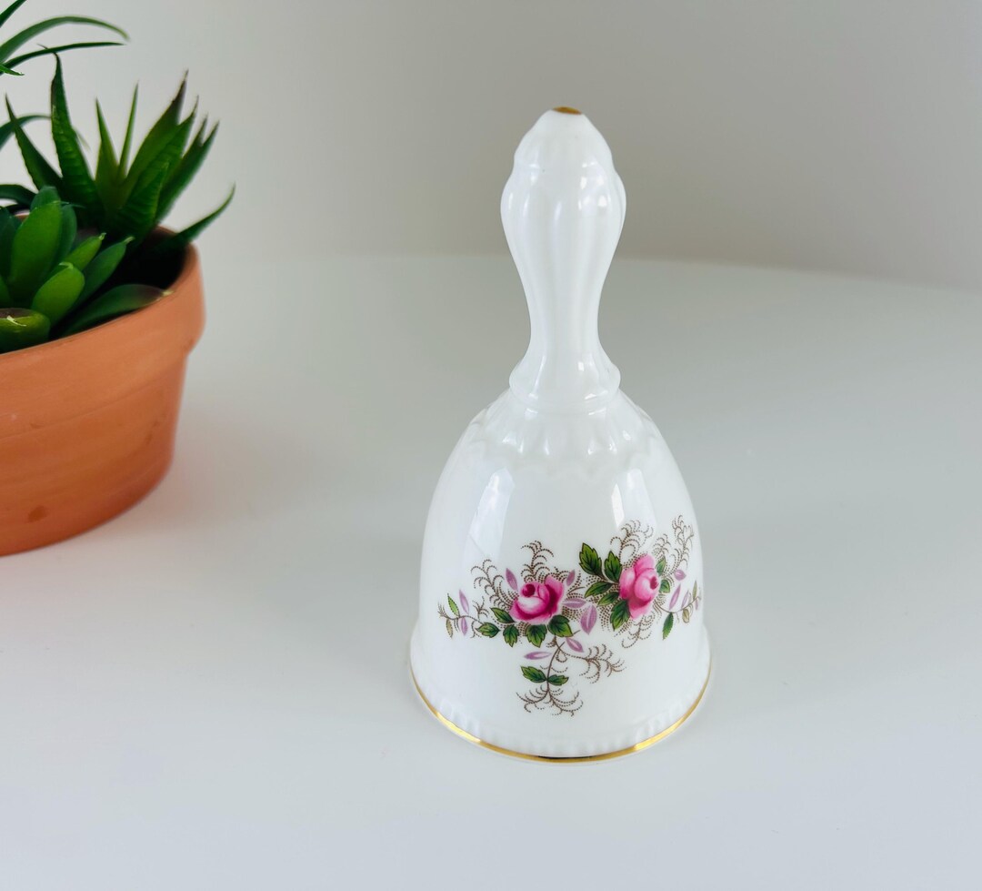 Royal Albert White Decorative Bell With Pink Roses Green Leaves and ...