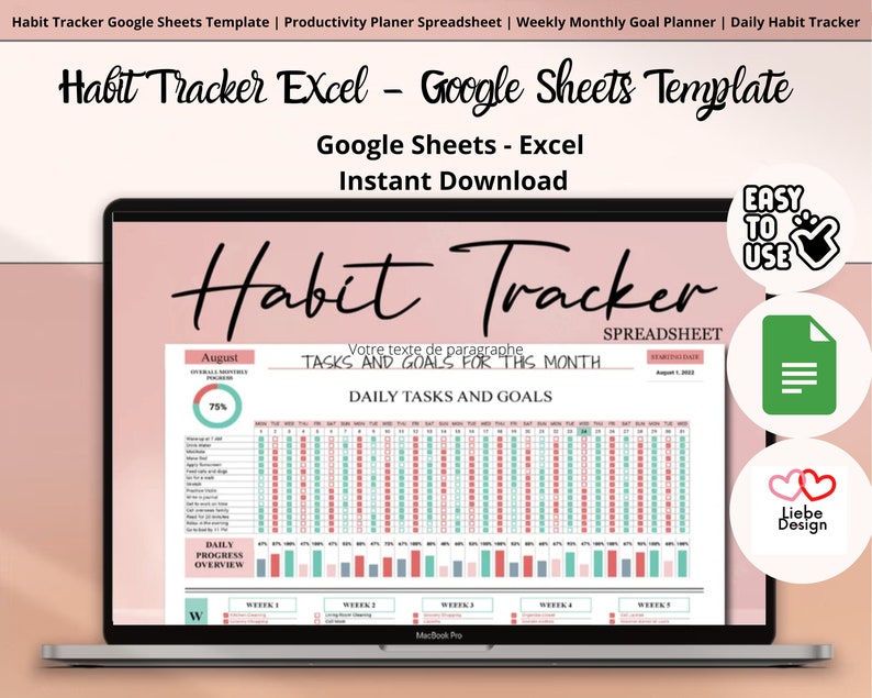 Habit Tracker Excel google Sheets Template Productivity - Etsy