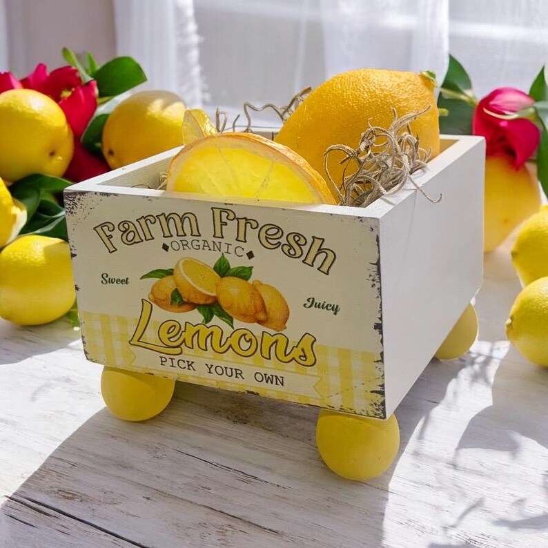 Farm Fresh Lemons Mini Crate for Tiered Tray Decor - Etsy