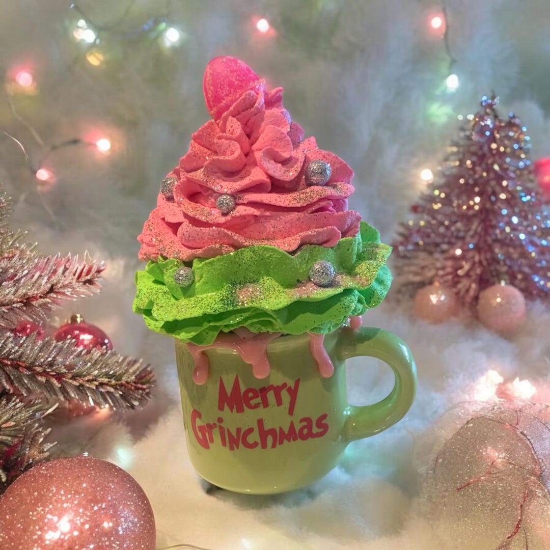 Pink Grinchmas Mini Mug Tiered Tray Decor With Attached Whipped Topper ...