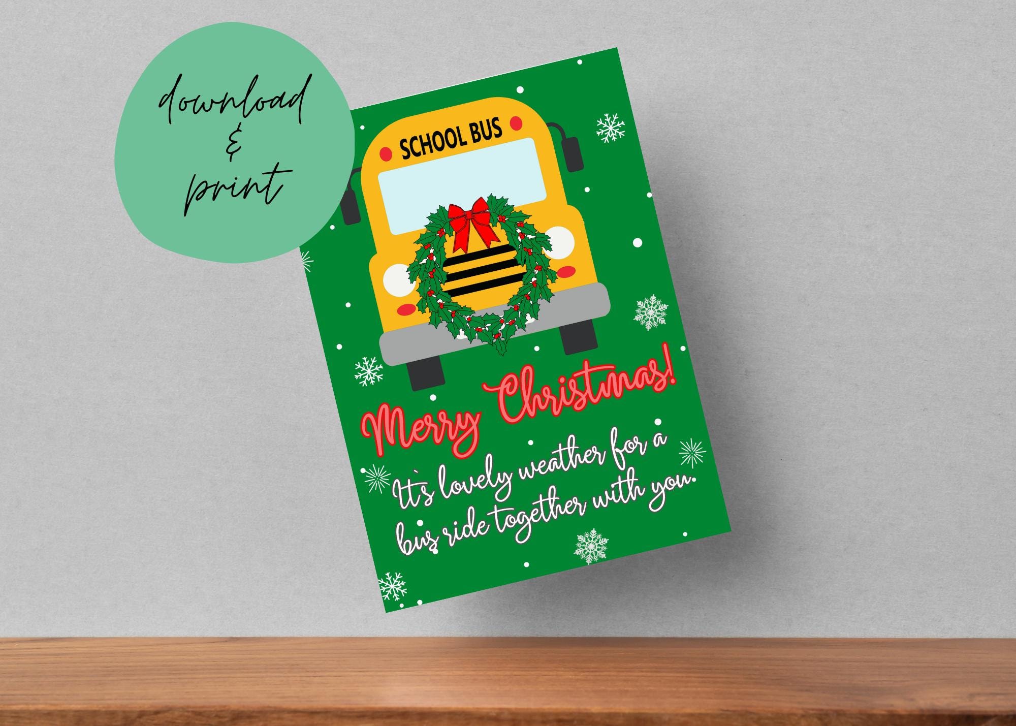 Printable Bus Driver Christmas Card - INSTANT DOWNLOAD - Etsy