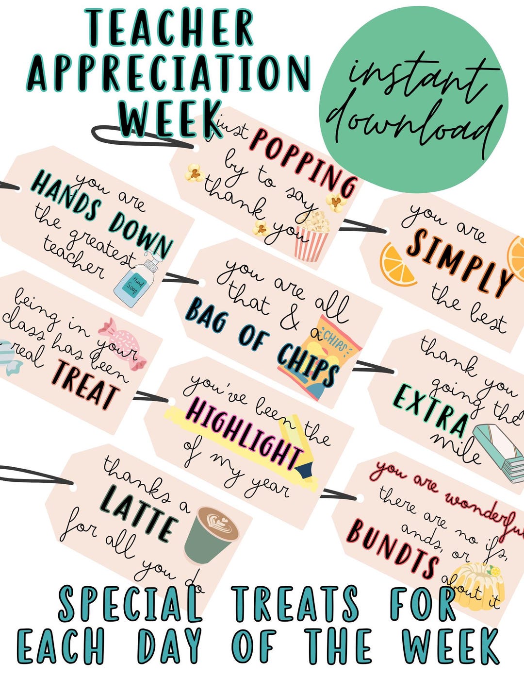 Teacher Appreciation Week - Daily Gift Tags - INSTANT DOWNLOAD - Etsy