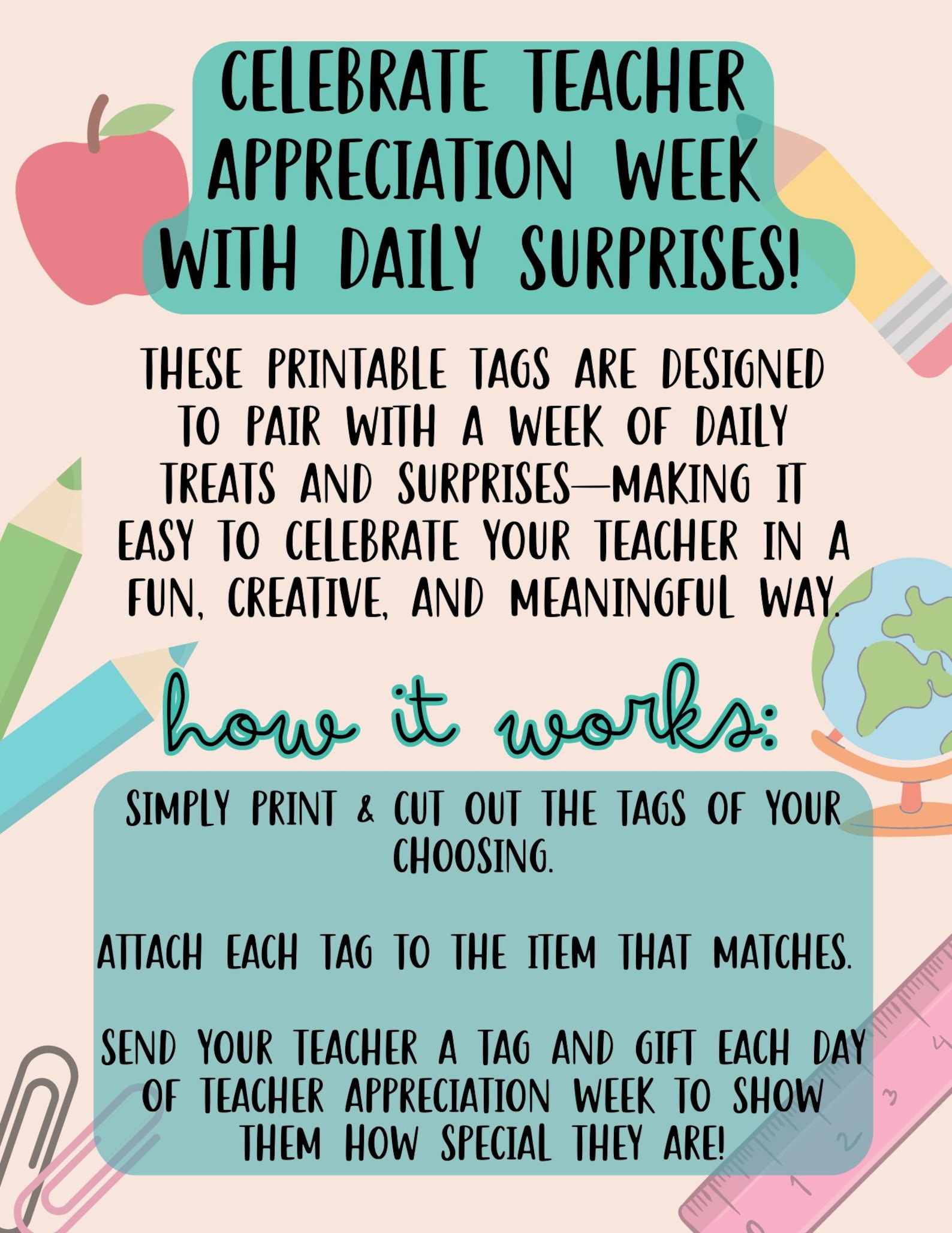 Teacher Appreciation Week - Daily Gift Tags - INSTANT DOWNLOAD - Etsy