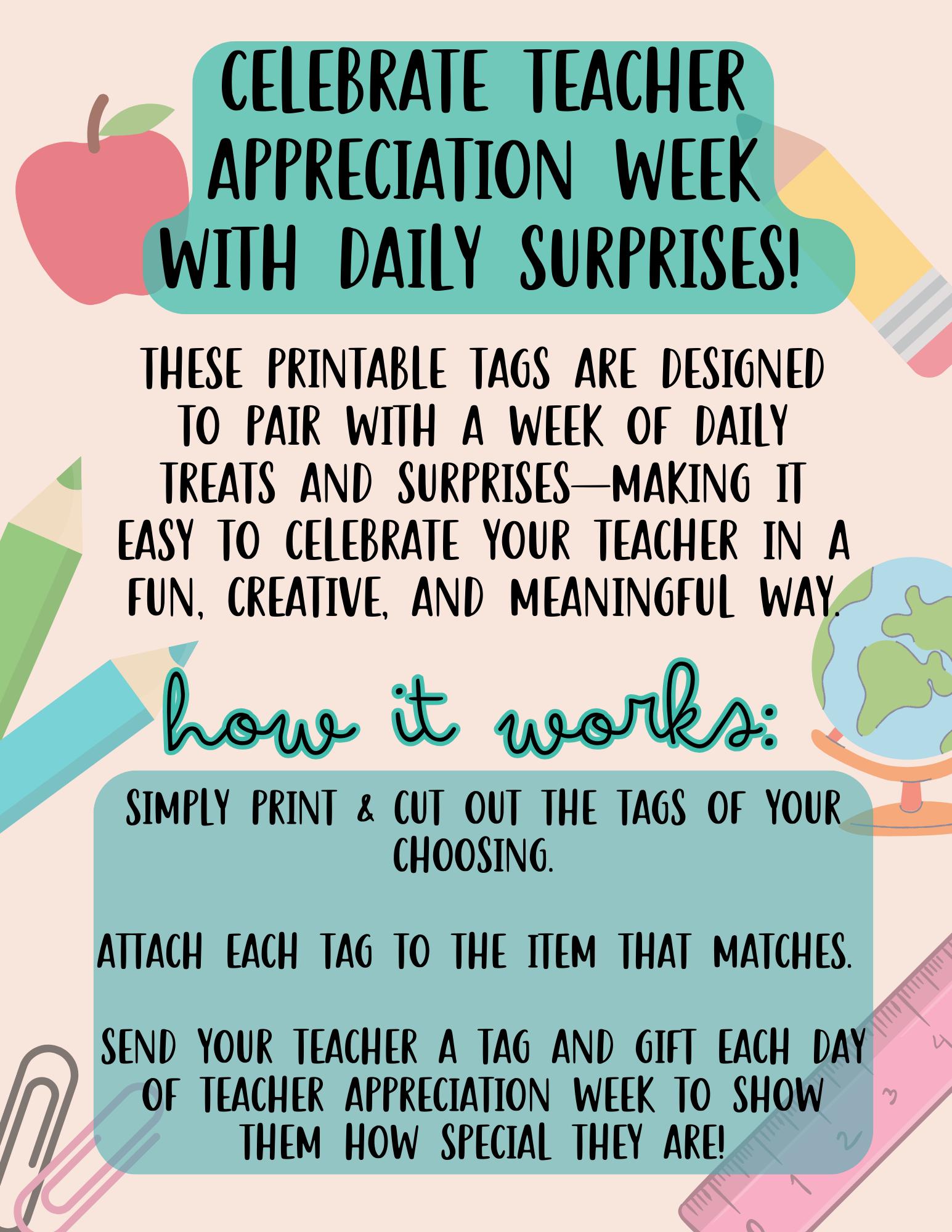 Teacher Appreciation Week - Daily Gift Tags - INSTANT DOWNLOAD - Etsy