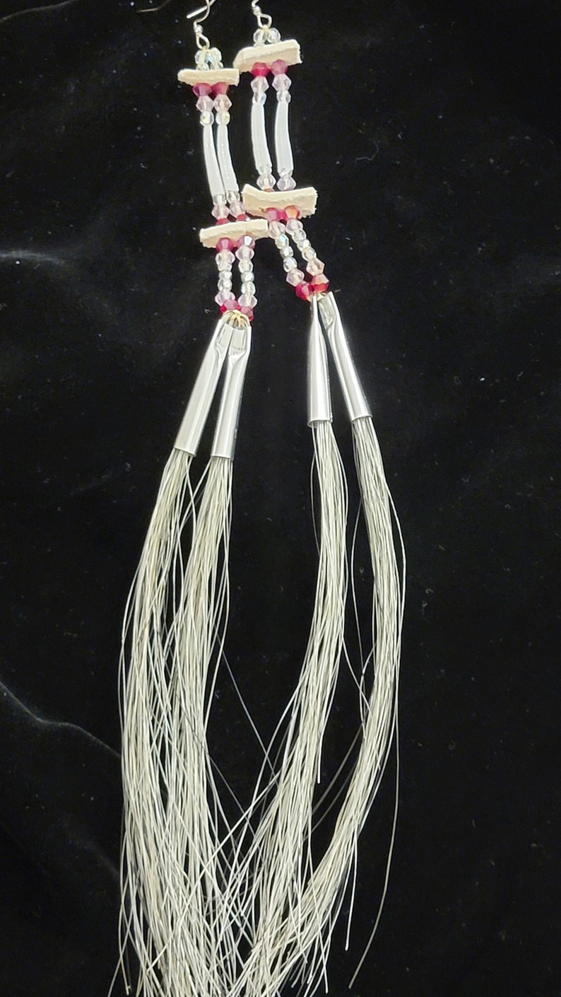 Dentalium Shell Earrings With Horse Hair Authentic Oneida/ojibwe Native ...