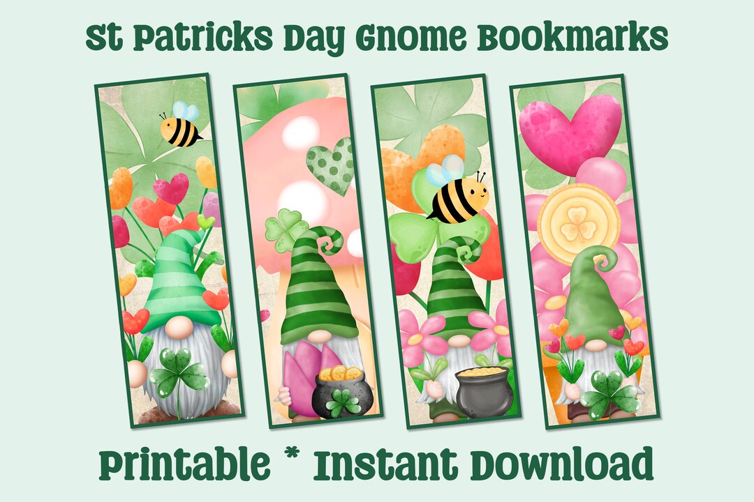 Printable St Patricks Day Gnome Bookmarks, Instant Download, Printable ...