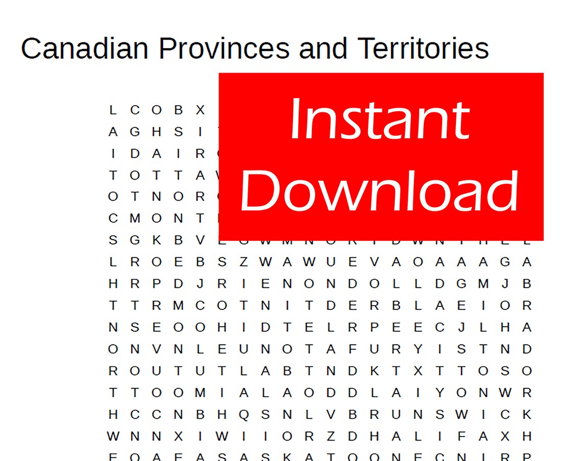Canada Word Search Printable Canadian Provinces and Territories Digital ...