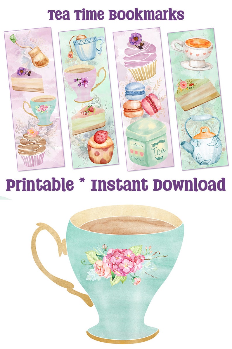 Teatime Printable Bookmarks, Instant Download, Tea Lover Gift, Tea Time ...