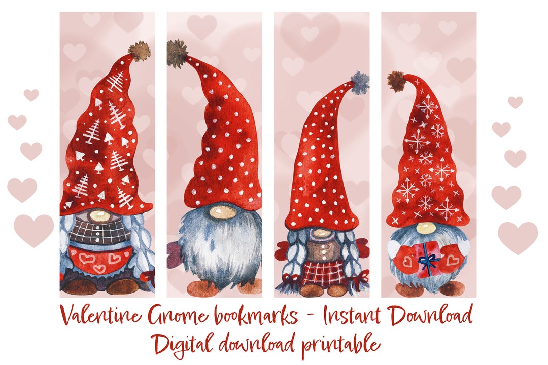 Printable Valentine Gnome Bookmarks, Instant Download, Printable ...