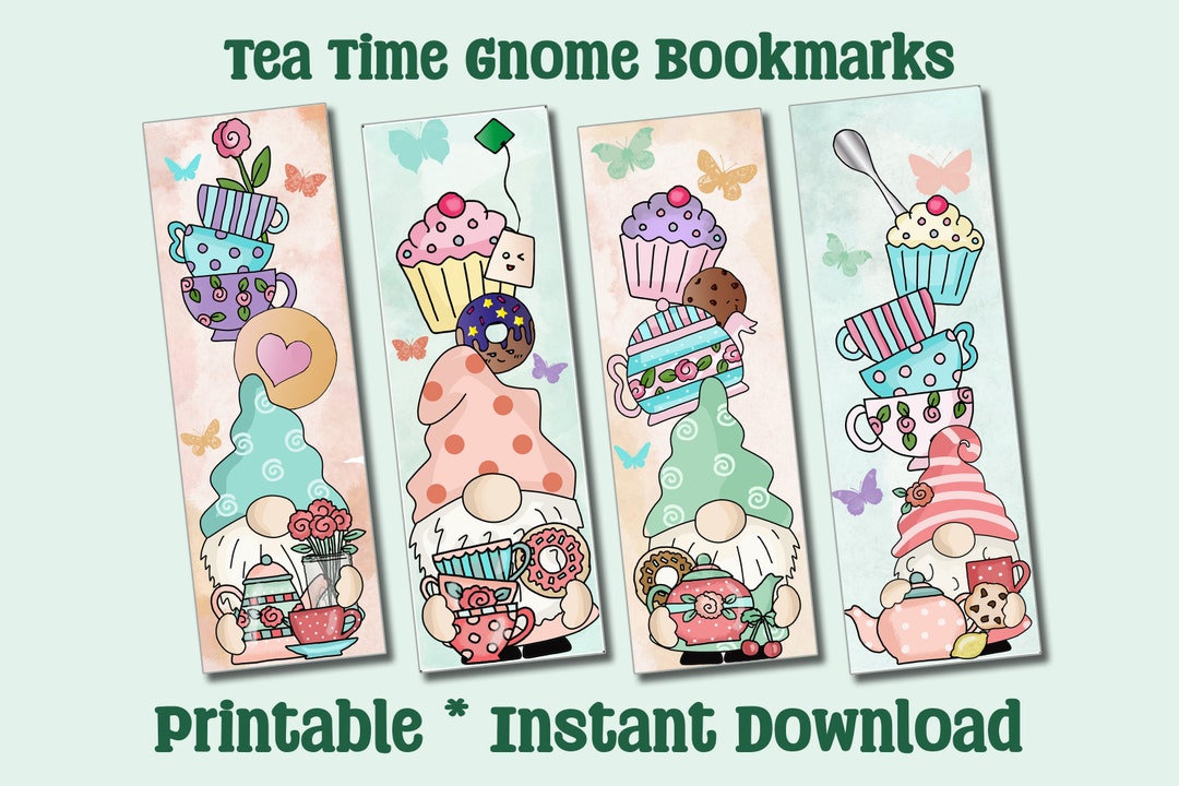 Gnome Tea Printable Bookmarks, Instant Download, Tea Time, Book Lover ...