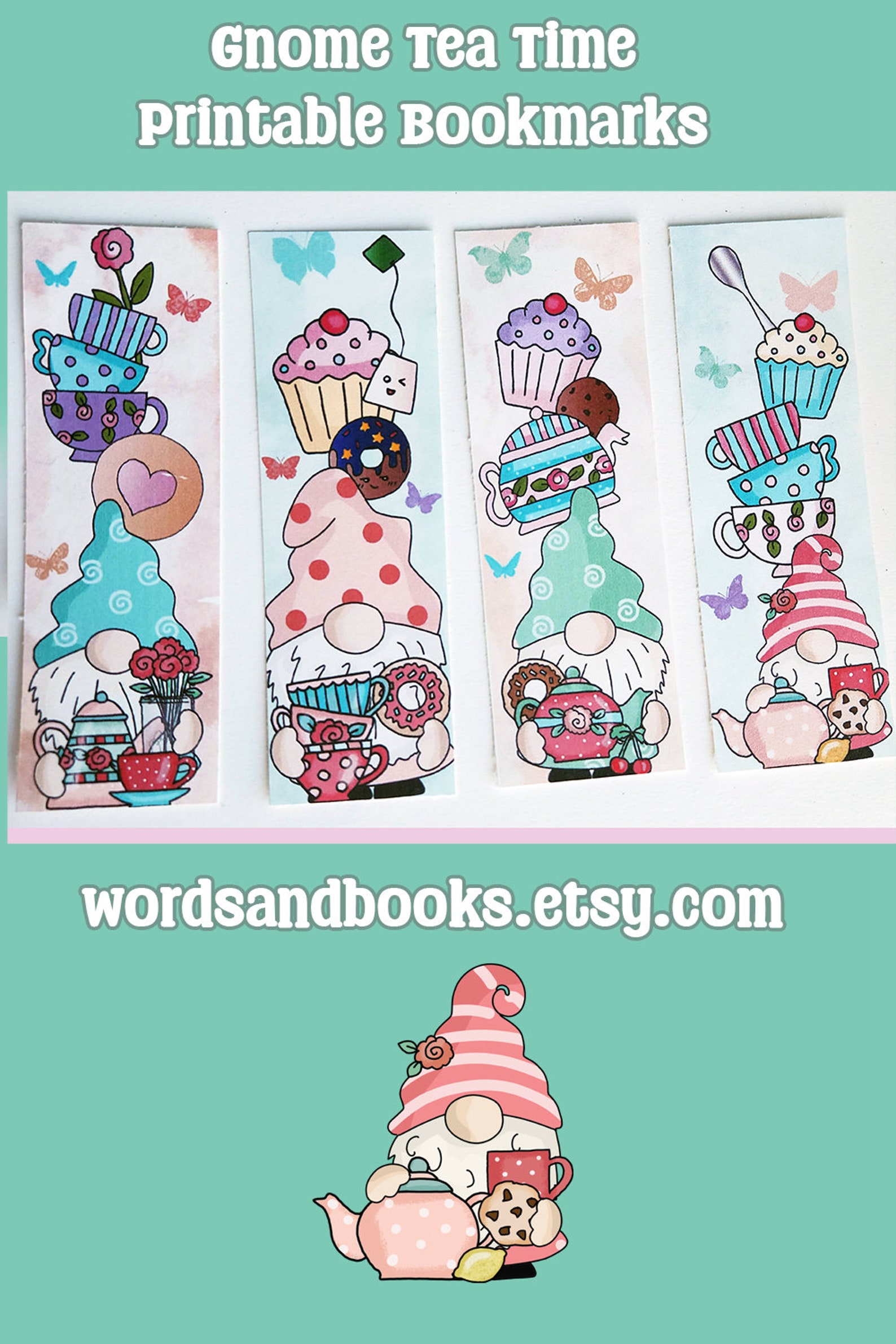 Gnome Tea Printable Bookmarks, Instant Download, Tea Time, Book Lover ...