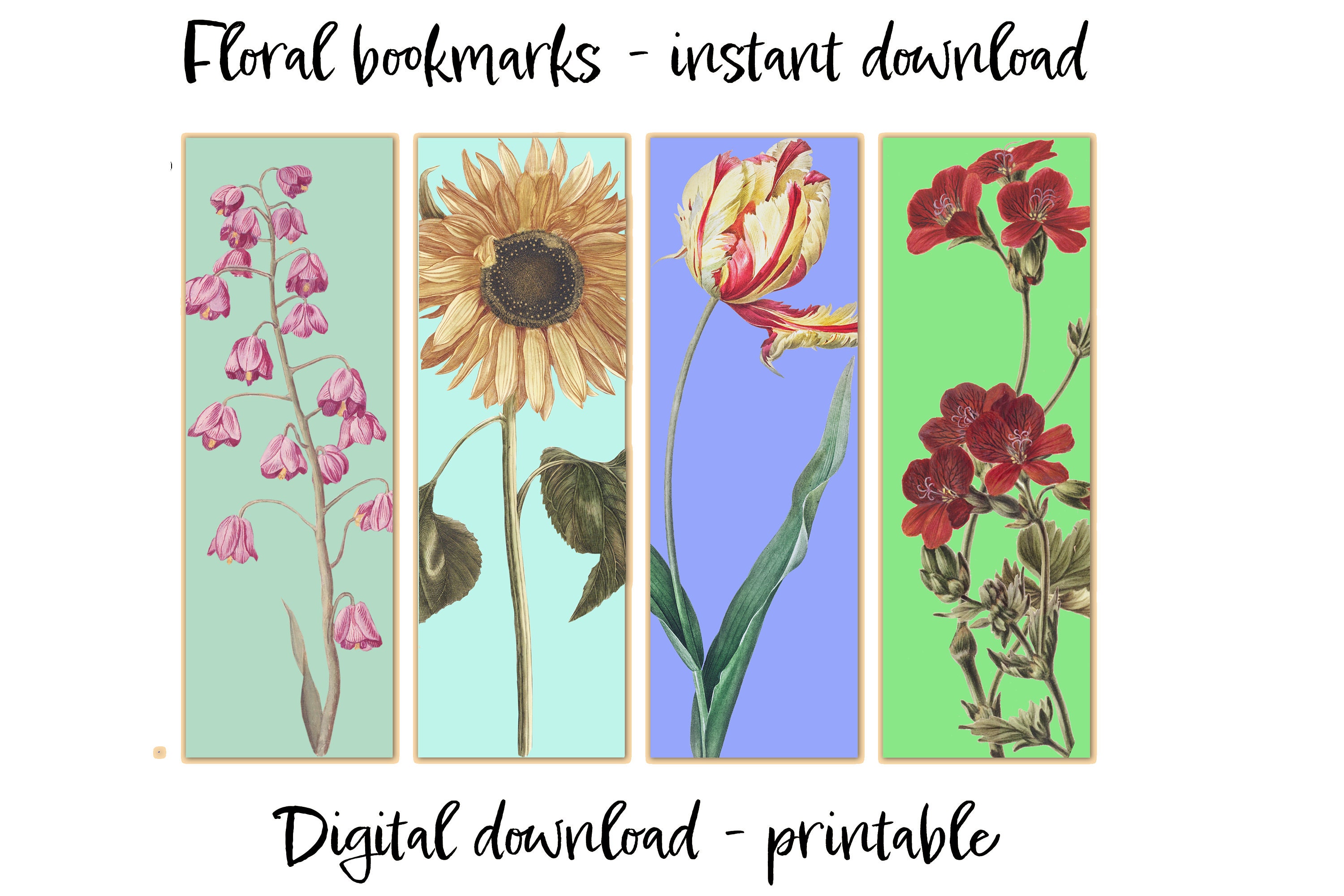 Printable Floral Bookmarks, Instant Download, Printable Bookmarks for ...