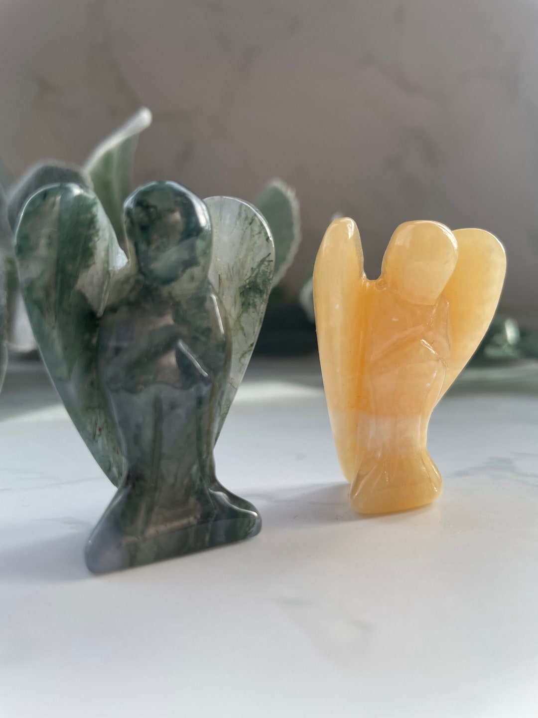 Yellow CALCITE Crystal Angel, Green Moss Crystal Angel,gift, Home ...