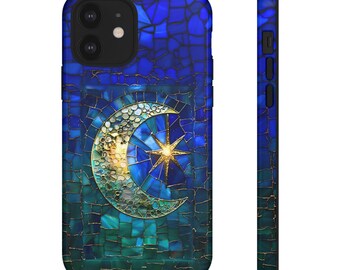 Stained Glass Crescent Moon and Stars Phone Case, Tough Case ...
