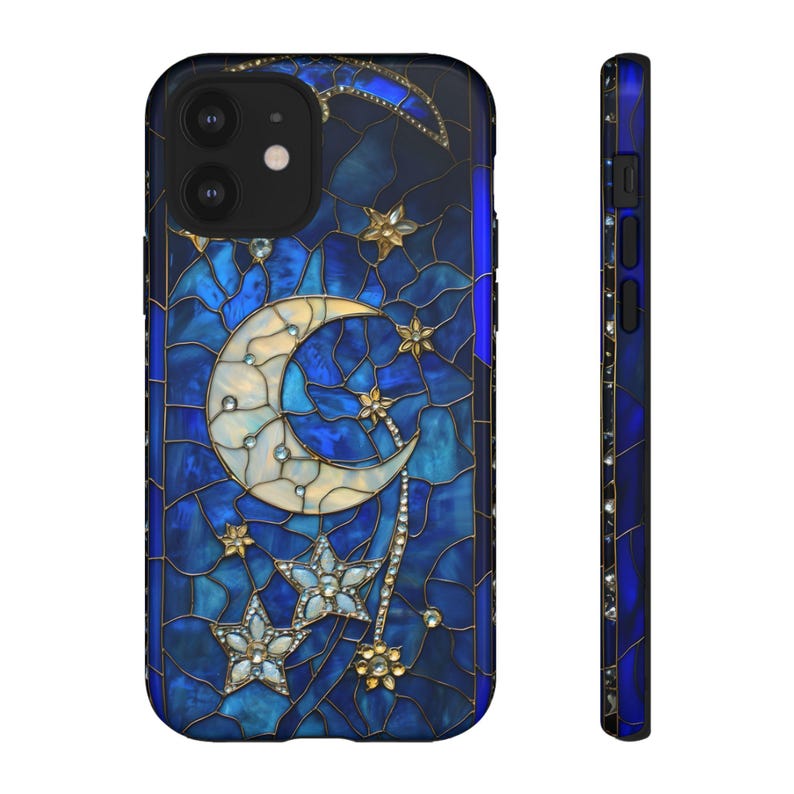 Stained Glass Crescent Moon and Stars Phone Case, Tough Case ...