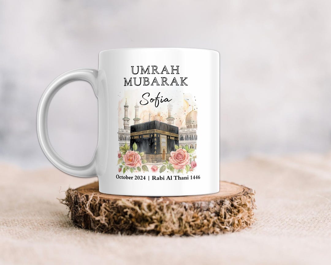Umrah Mubarak Mug, Islamic Gift, Kaaba and Roses, Personalised Coffee ...