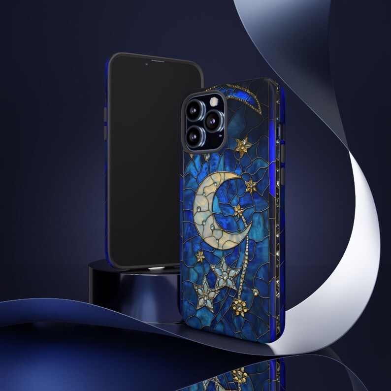 Stained Glass Crescent Moon and Stars Phone Case, Tough Case ...