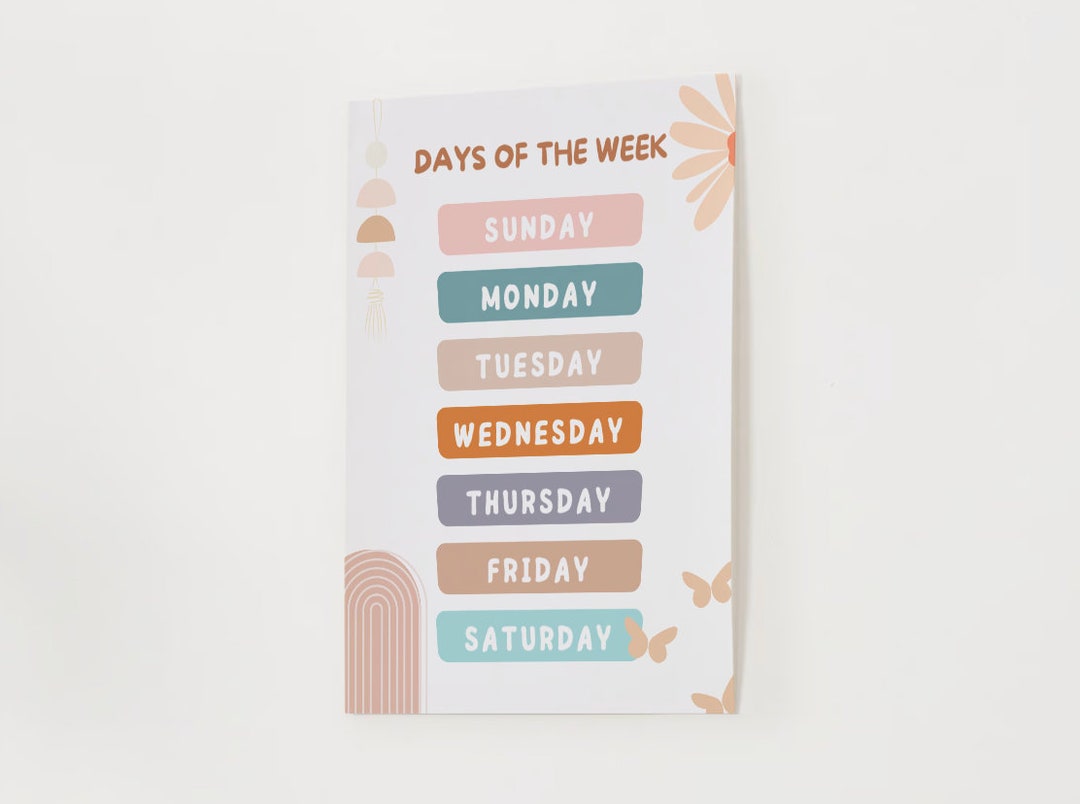 Digital Download Boho Days of the Week| Boho Playroom Poster|homeschool ...