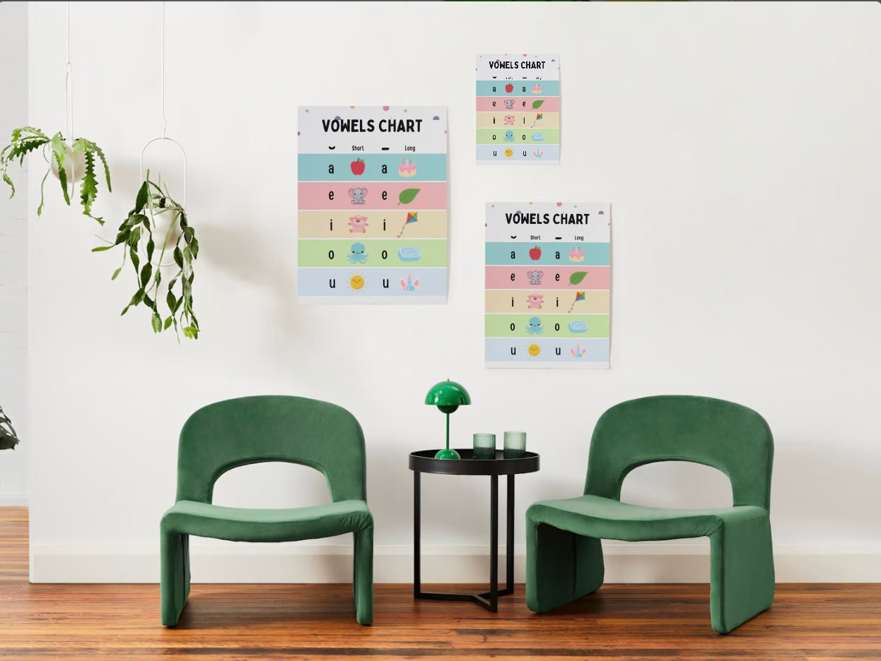 Digital Download Pastel Vowels Chart Classroom Poster Short and Long ...