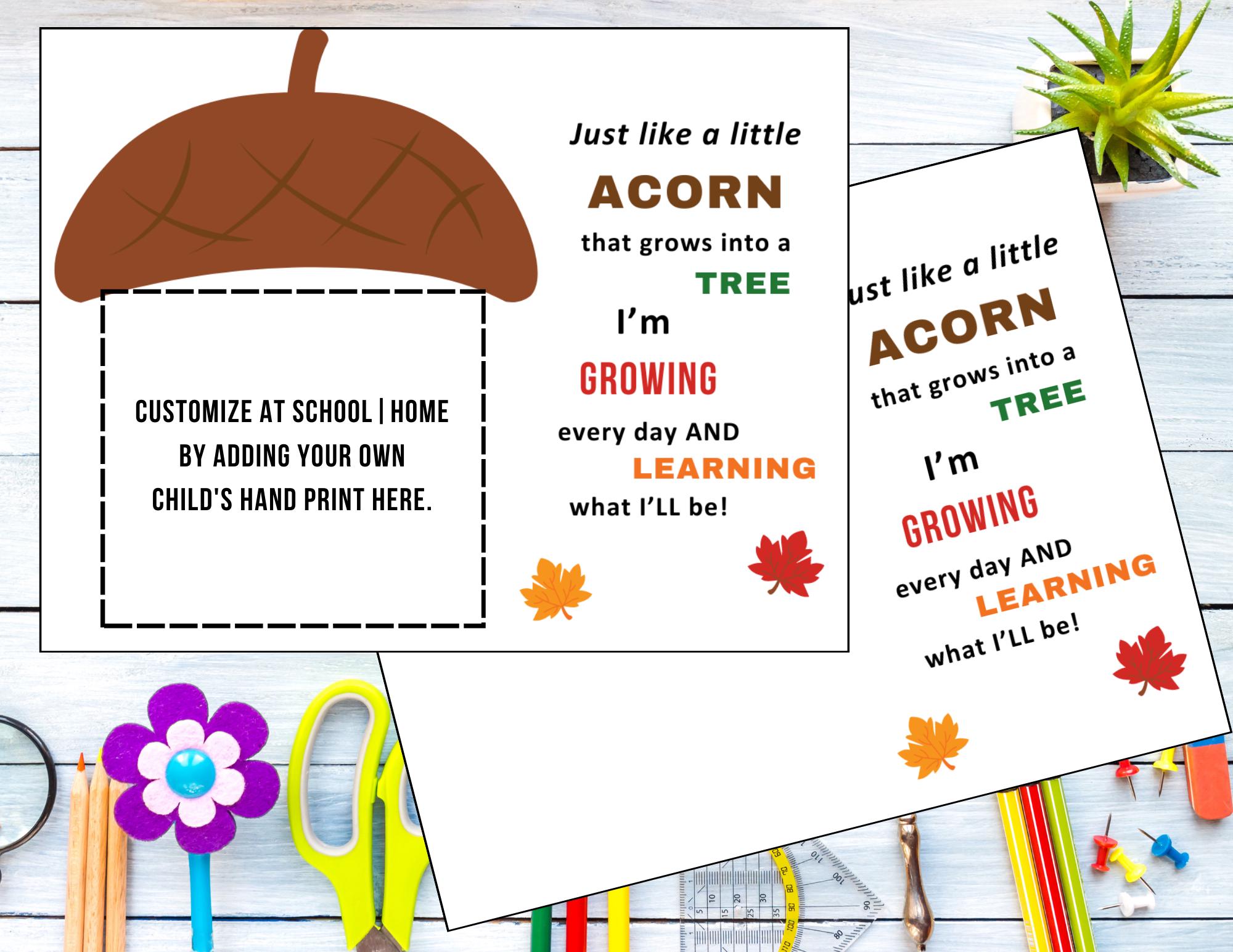 Digital Download Acorn Handprint Hat|fall Poem|kids Handprint|fall ...