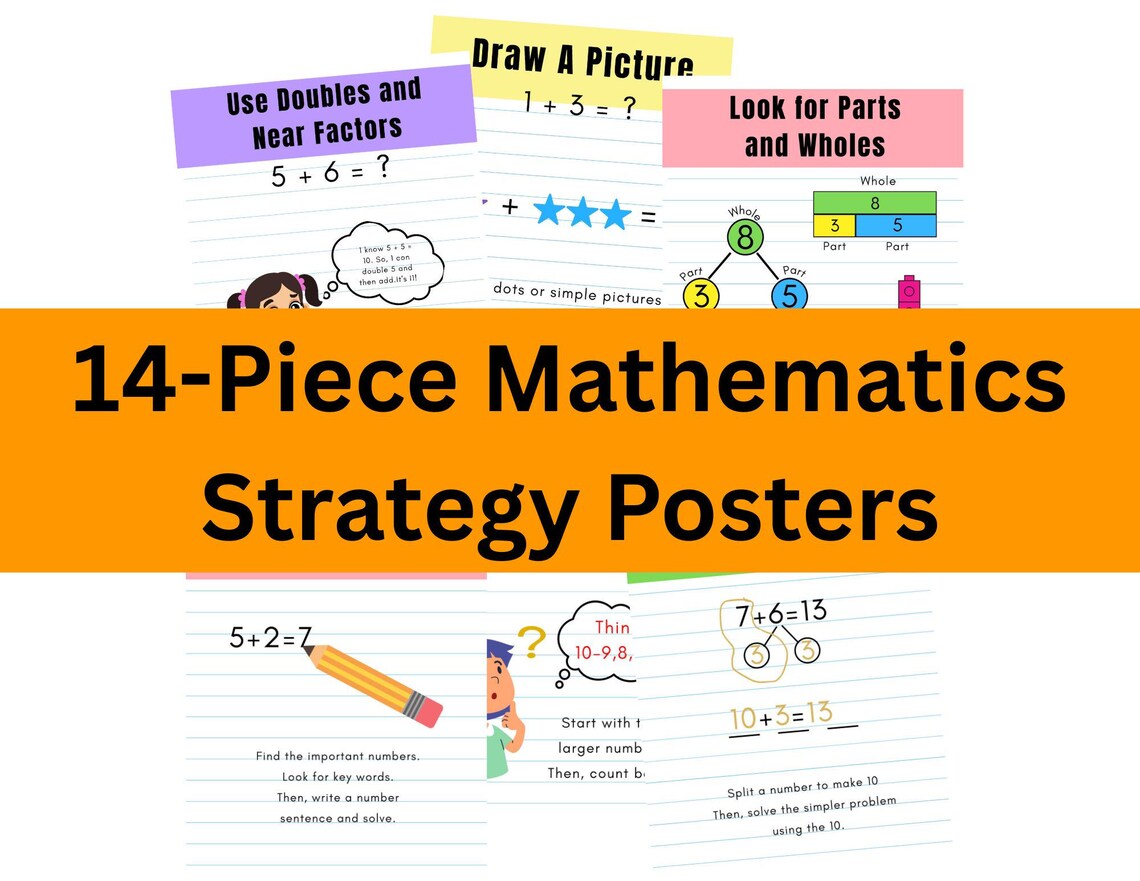 Math Strategies Posters | 14 Classroom Posters Set | Problem Solving ...
