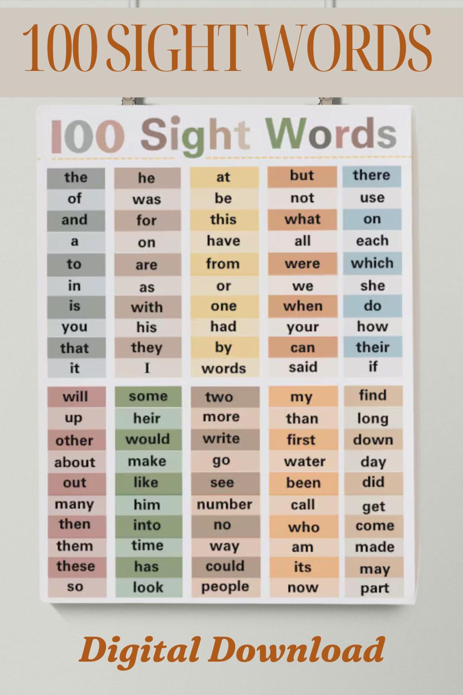 100 Sight Words Boho Poster | Classroom Decor | High-frequency Word ...