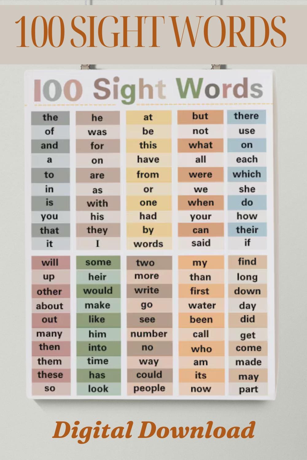 100 Sight Words Boho Poster | Classroom Decor | High-frequency Word ...