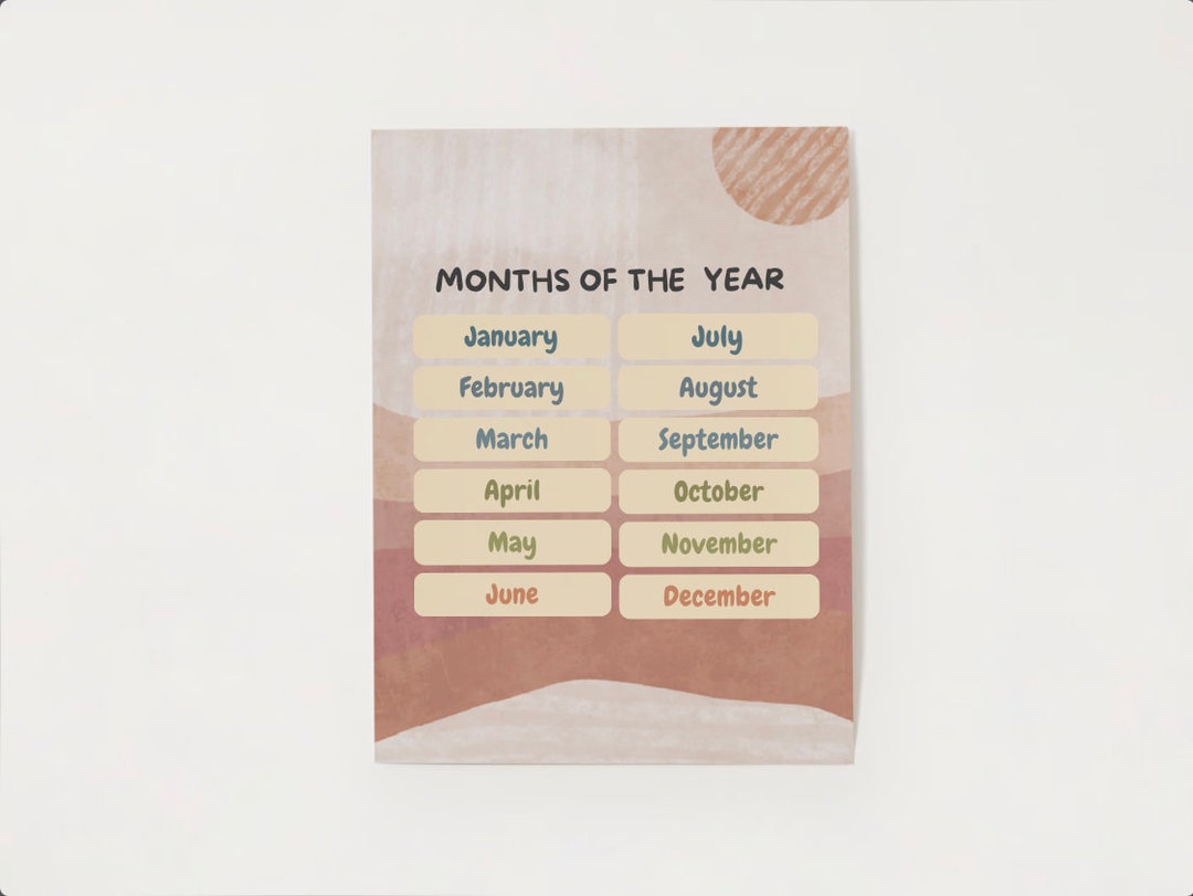 Digital Download Months of the Year Poster|printable Posters for Kids ...