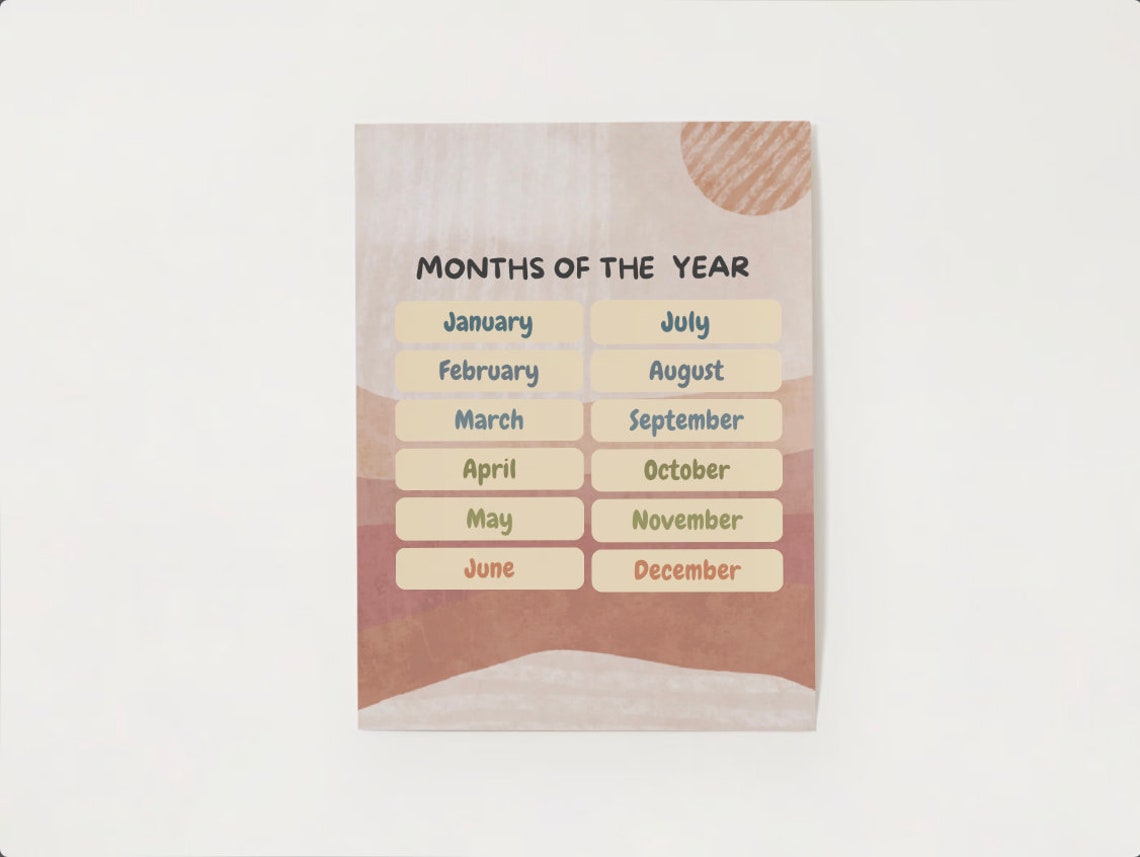 Months of the Year Boho Poster | Neutral Classroom Calendar Decor ...