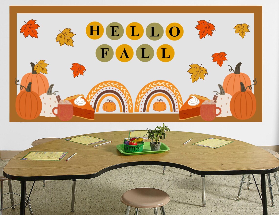 Hello Fall Boho Rainbow Bulletin Board | Autumn Classroom Decor ...