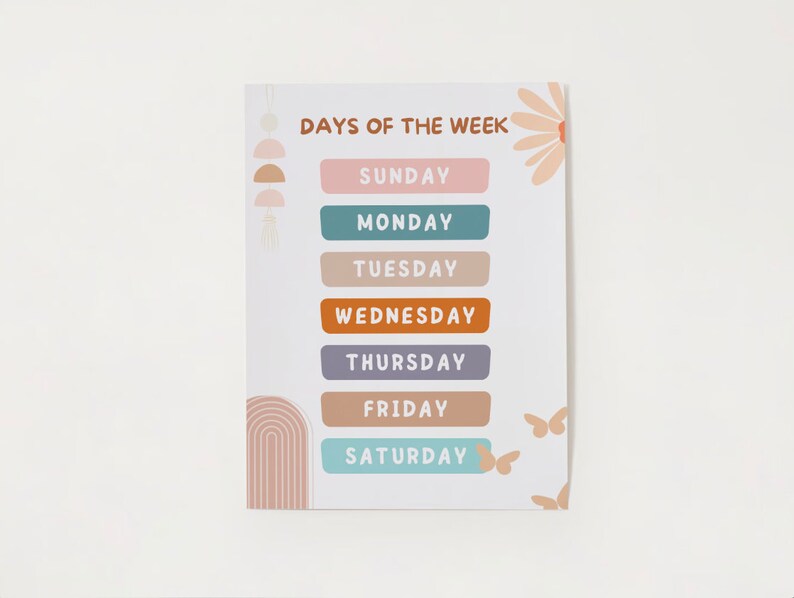 Digital Download Boho Days of the Week| Boho Playroom Poster|homeschool ...