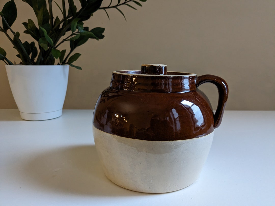 Vintage Bean Pot With Blue Stamp Vintage Stoneware With Marking Old ...