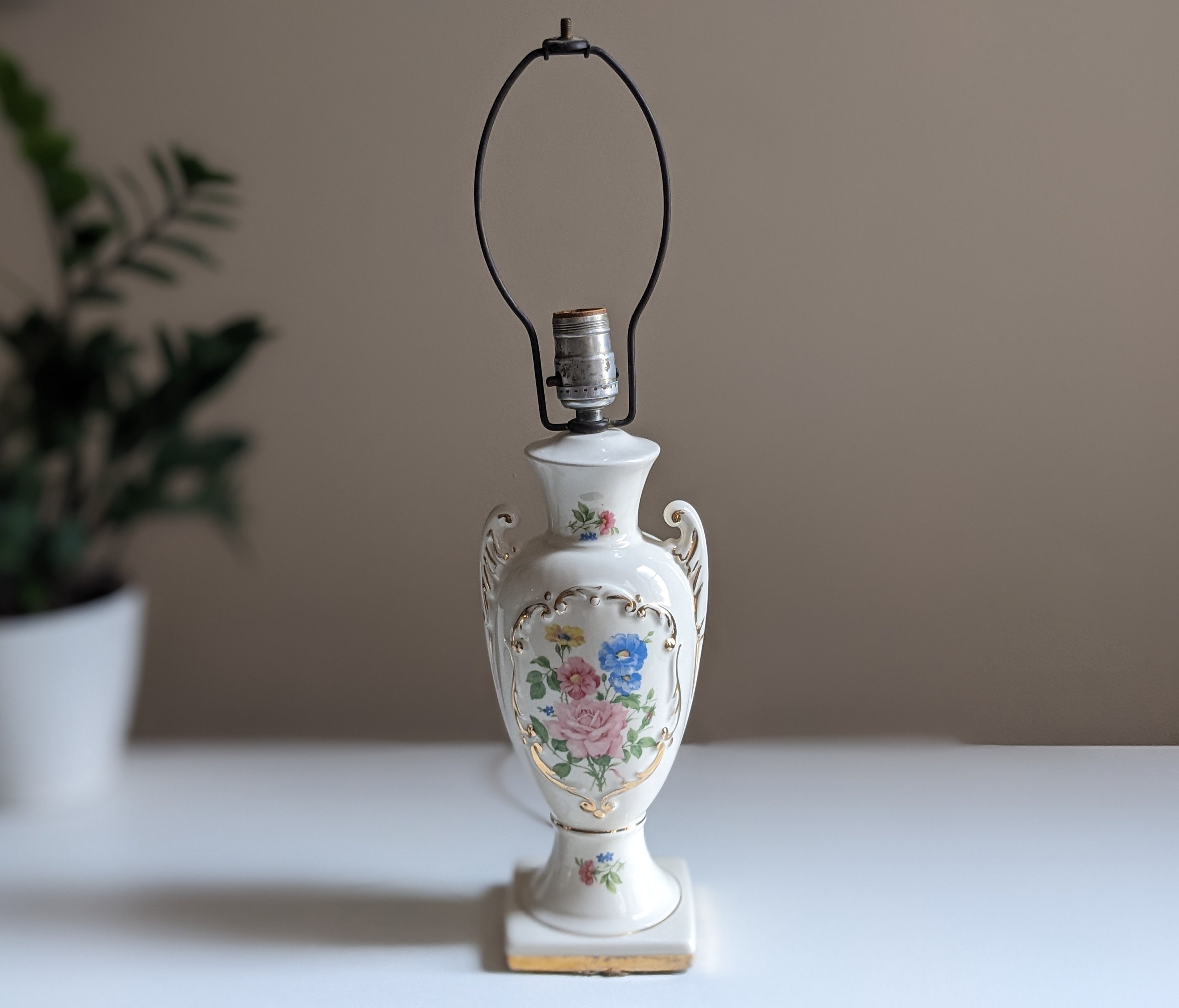 Cottagecore 1940s Floral Lamp | Ceramic Painted Roses & Flowers | Cream ...